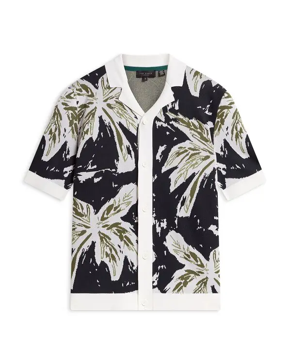 Ted Baker London Kyes Knitted Leaf Camp Shirt - Navy