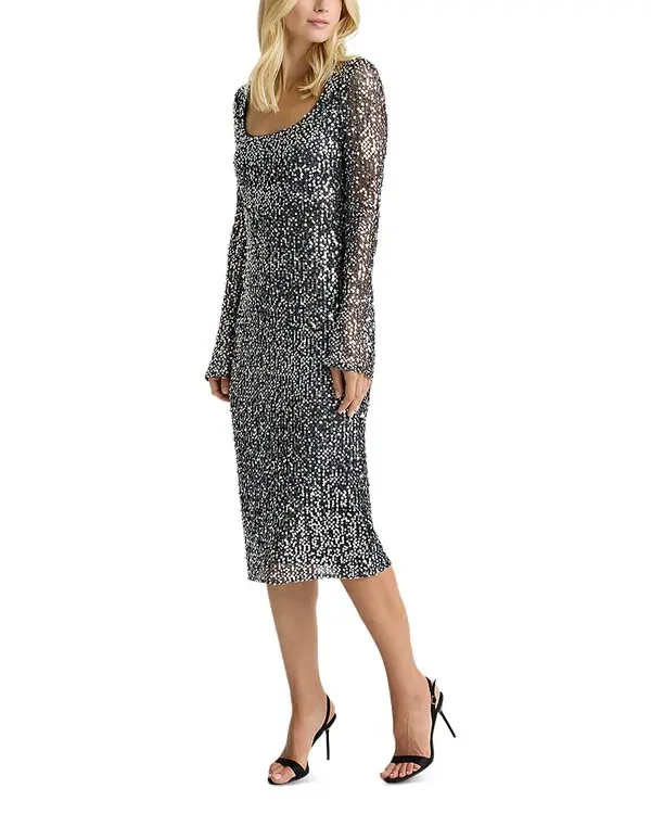 St. John Pailette Scoop Neck Sheath Dress - Black/silver
