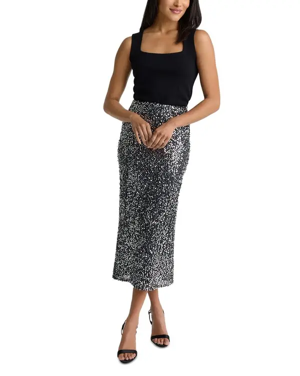St. John Paillette Pencil Skirt - Black/silver
