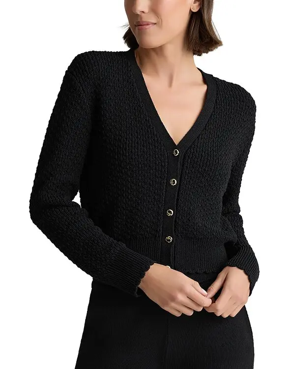 St. John Perle Crepe Knit Cardigan Sweater - Black