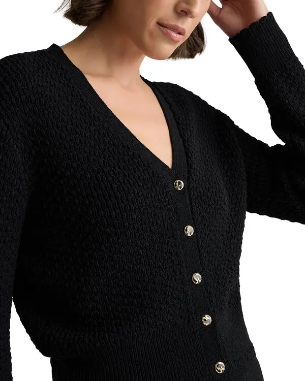 St. John Perle Crepe Knit Cardigan Sweater - Black