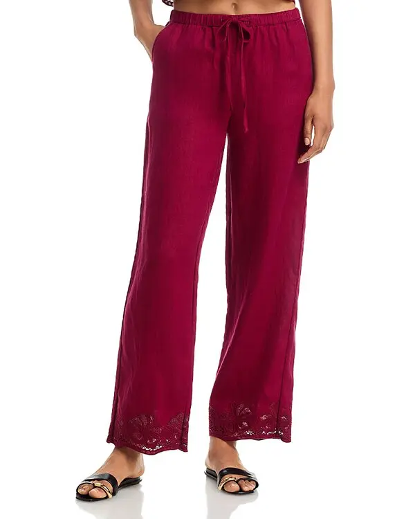 Rails Emmie Linen Pants - Berry Hibiscus Embroidery