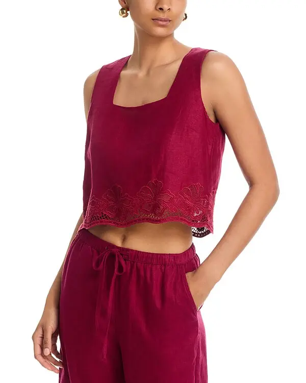 Rails Akira Linen Embroidered Top - Berry Hibiscus Embroidery