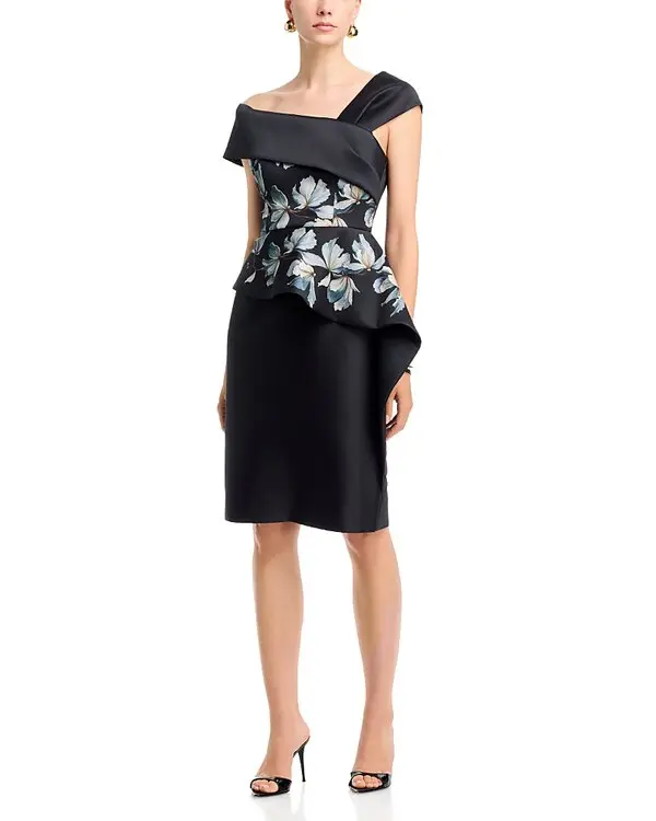 Rickie Freeman For Teri Jon Mikado Floral Peplum Dress - Black Multi