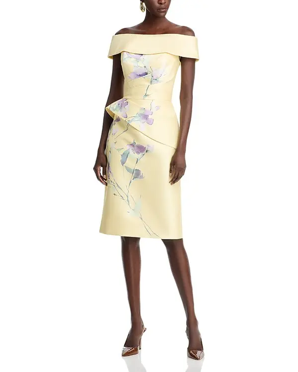 Rickie Freeman For Teri Jon Mikado Floral Peplum Dress - Yellow Multi