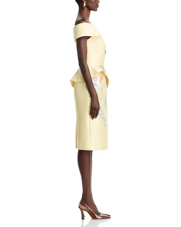 Rickie Freeman For Teri Jon Mikado Floral Peplum Dress - Yellow Multi