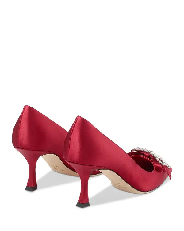 JIMMY CHOO Auria 70 Satin Crystal Bow Pumps - Ruby Red/crystal
