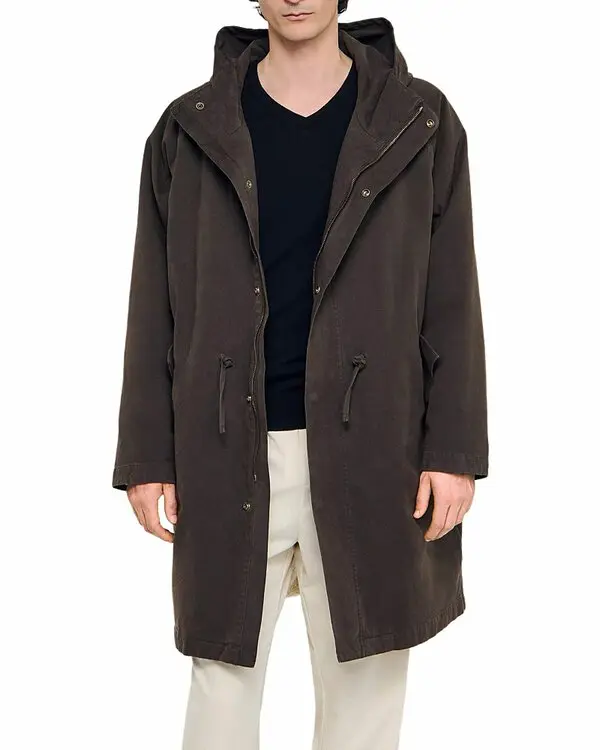 Sandro Boxy Fit Washed Parka - Dark Taupe