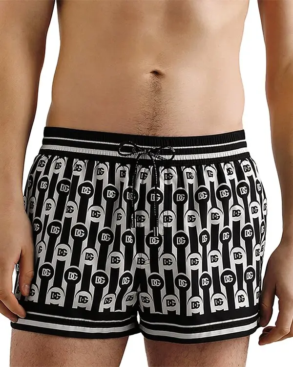 Dolce & Gabbana Printed Swim Trunks With Clutch - Black/ White