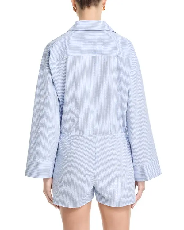 Aqua Striped Long-sleeve Romper