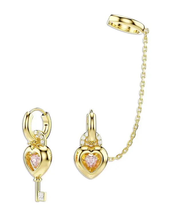 SWAROVSKI Idyllia Stone Heart Lock & Key Mismatch Earrings - Pink