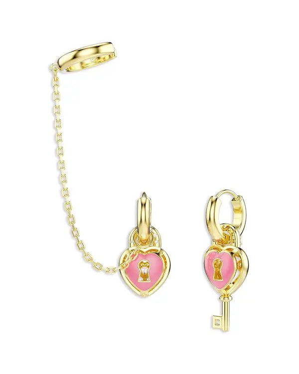 SWAROVSKI Idyllia Stone Heart Lock & Key Mismatch Earrings