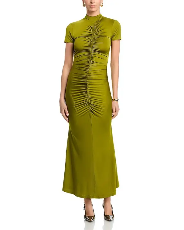 TOCCIN Gracelyn Mock Neck Short Sleeve Ruched Midi Dress - Cardamom