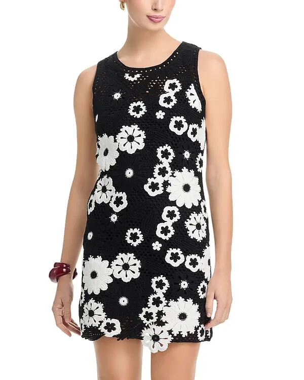 Aqua Floral Crochet Dress Exclusive - Black/white