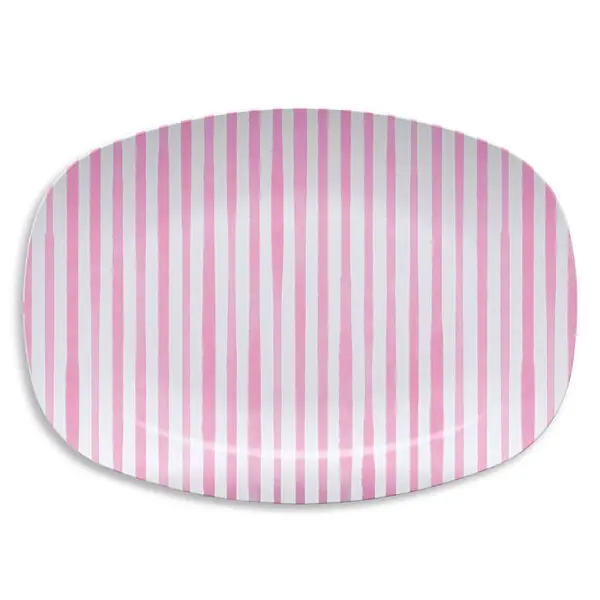 MARIPOSA Blue Simple Stripes Platter - Pink