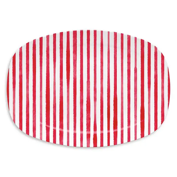 MARIPOSA Blue Simple Stripes Platter - Red