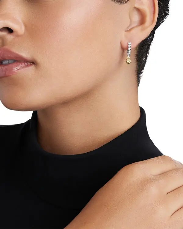 Lagos 18k Yellow Gold & Sterling Caviar Icon Ball Dangle Hoop Earrings
