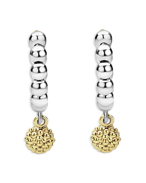 Lagos 18k Yellow Gold & Sterling Caviar Icon Ball Dangle Hoop Earrings