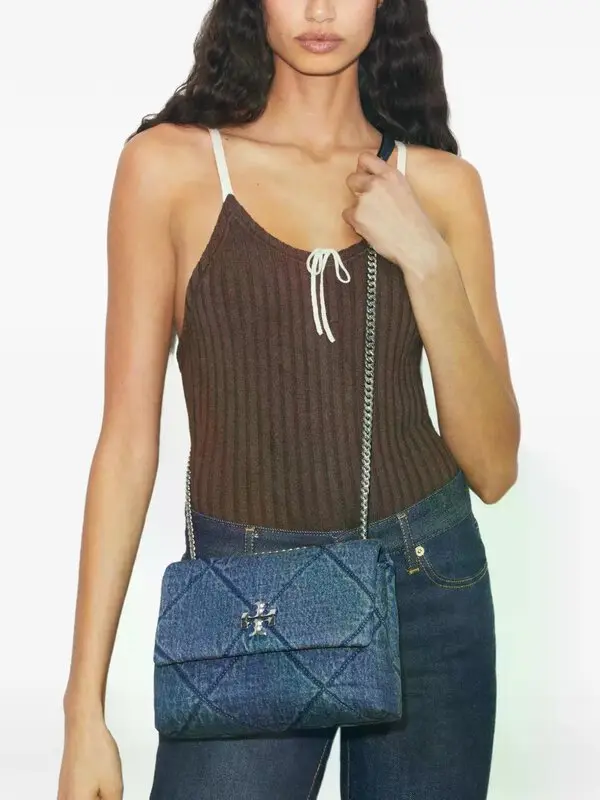 Tory Burch Small Kira Diamond Quilted Denim Shoulder Bag