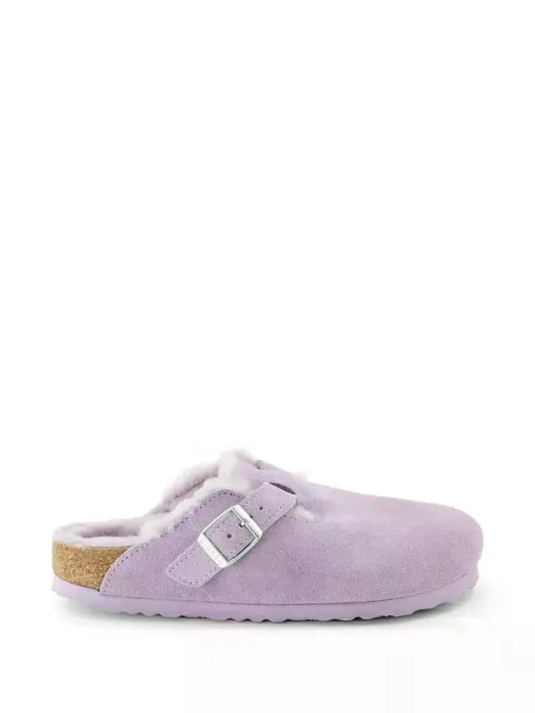 BIRKENSTOCK Boston Shearling-trim Buckled Mules - Purple