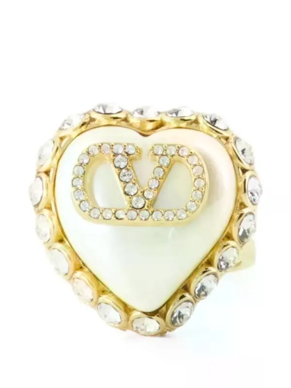 Valentino Garavani Heart-shape Crystal-embellished Ring - Gold