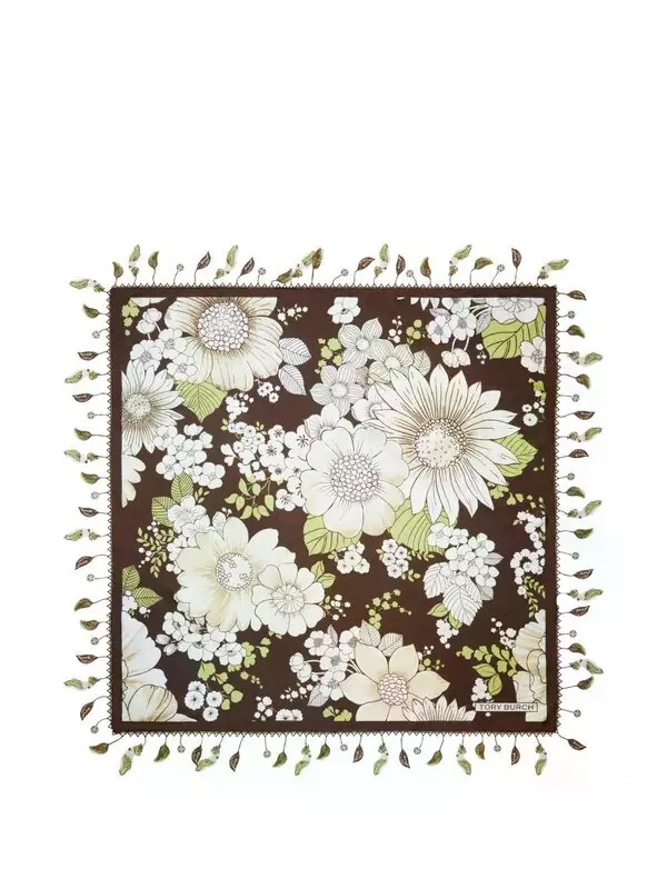 Tory Burch Floral Silk Square Scarf - Brown
