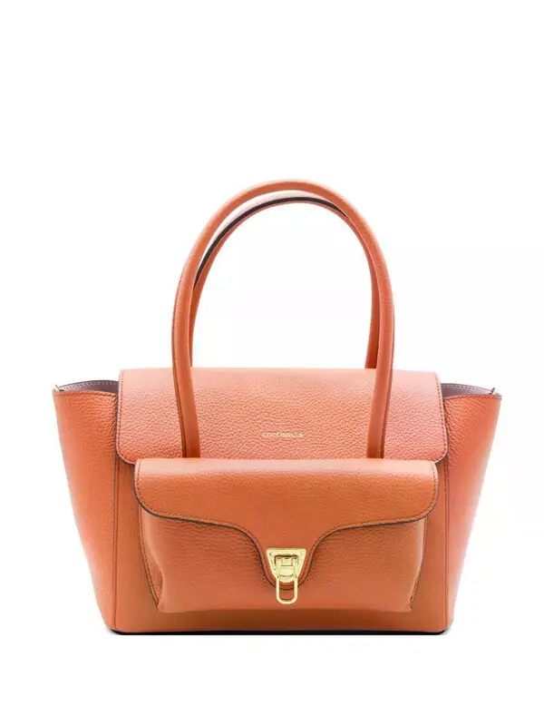 COCCINELLE Medium Double Beat Leather Shoulder Bag - Orange