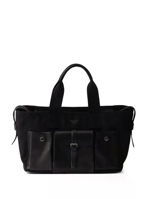 Prada Route Large Canvas And Leather Tote Bag - Black