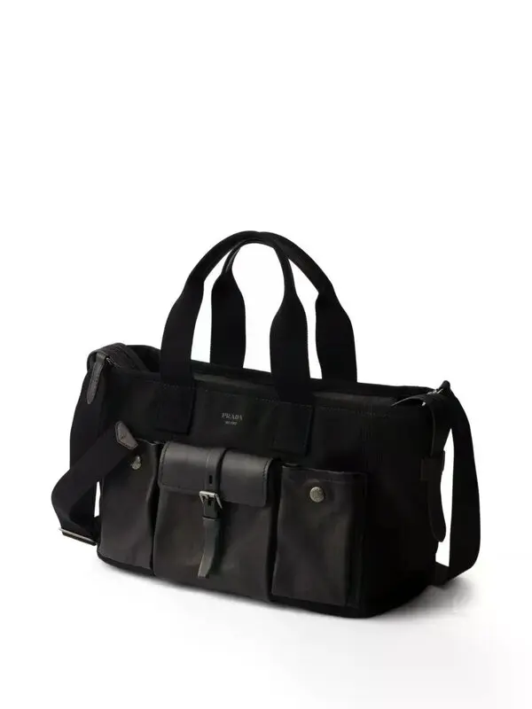 Prada Route Large Canvas And Leather Tote Bag - Black