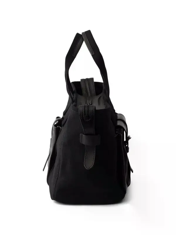 Prada Route Large Canvas And Leather Tote Bag - Black
