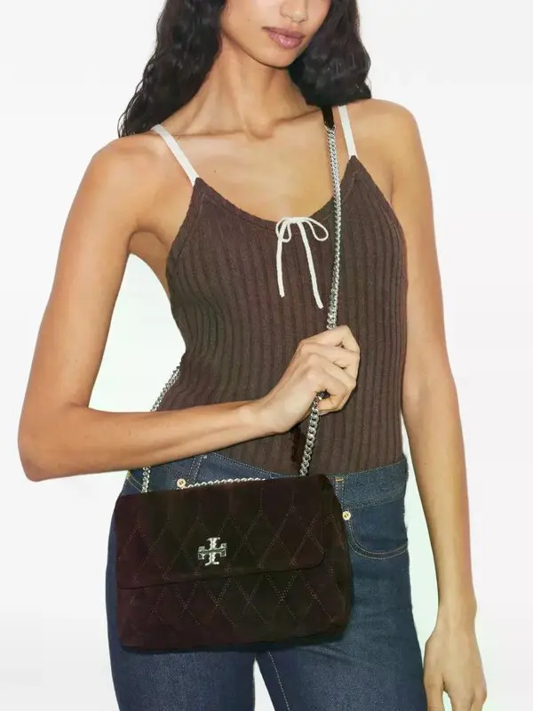 Tory Burch Kira Quilt Suede Small Convertible Shoulder Bag - Brown