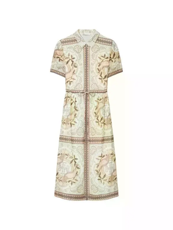 Tory Burch Cinched Cotton Zip Dress - Neutrals