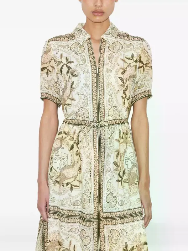 Tory Burch Cinched Cotton Zip Dress - Neutrals