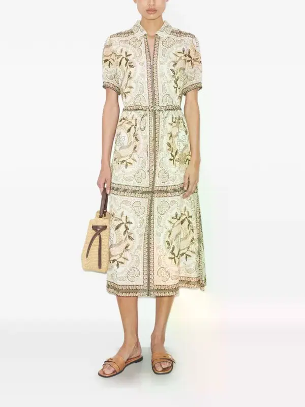 Tory Burch Cinched Cotton Zip Dress - Neutrals