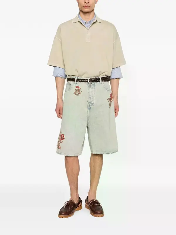 Drole De Monsieur Floral-embroidered Denim Shorts - Blue
