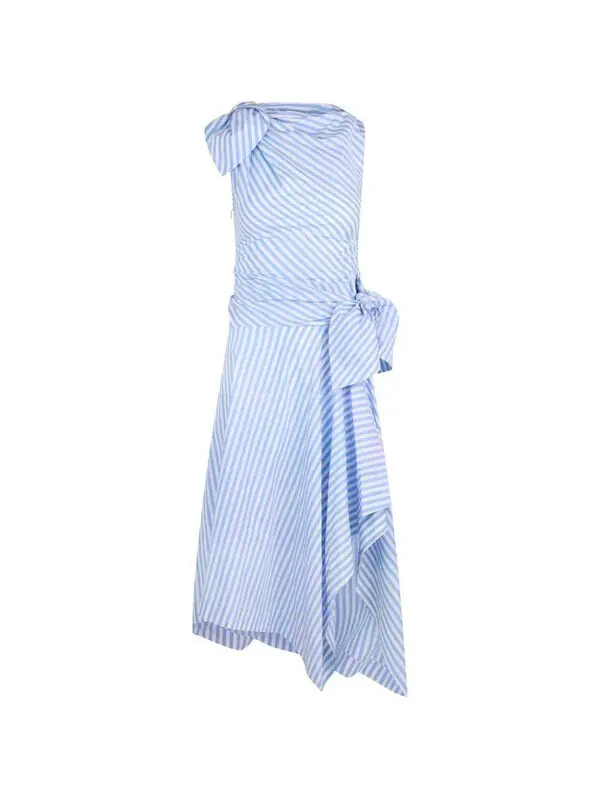 Monse Bow-drape Shirting Asymmetric Dress - Blue
