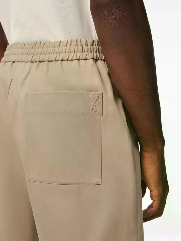 AMI Paris Cotton Gabardine Elasticated Waist Shorts - Brown