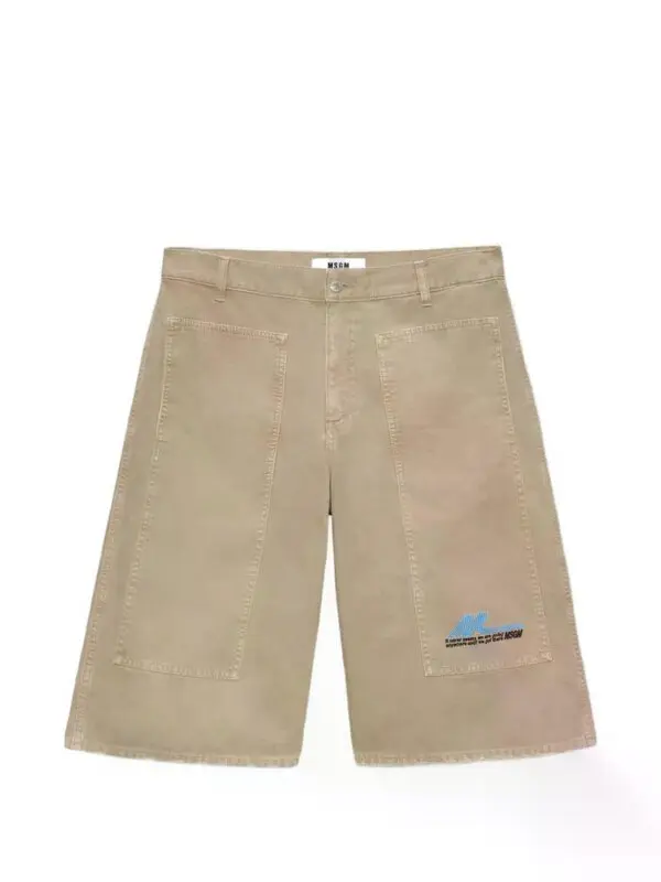MSGM Graphic-detail Denim Shorts - Neutrals