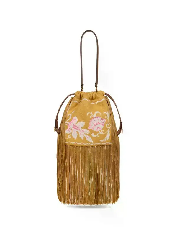 Etro Small Kalispera Embroidery Fringed Bucket Bag - Yellow