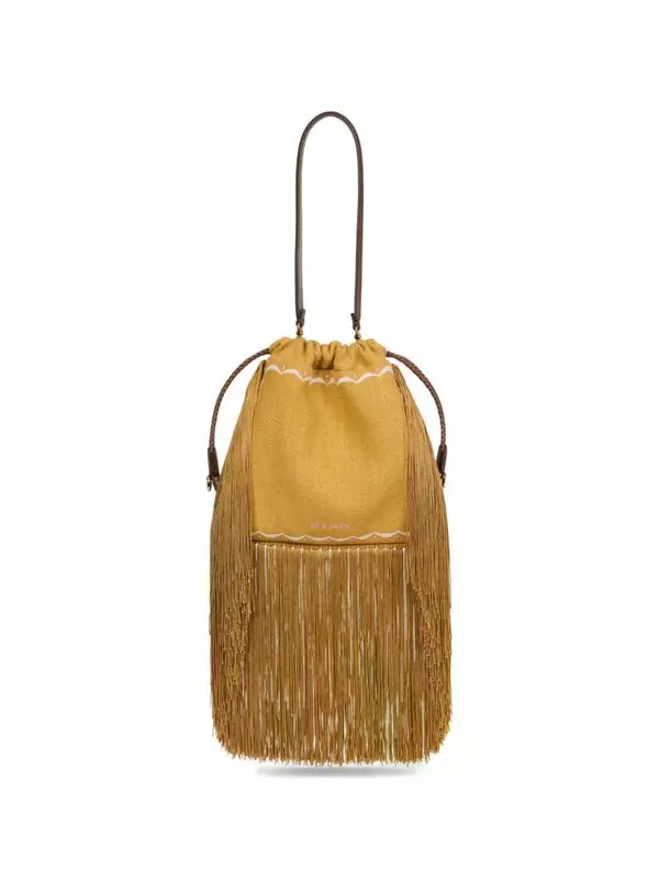 Etro Small Embroidered Linen-blend Kalispera Bag With Fringes - Yellow