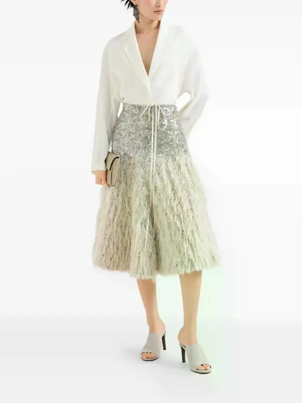 Brunello Cucinelli Sequin Embellished Midi Skirt - Neutrals
