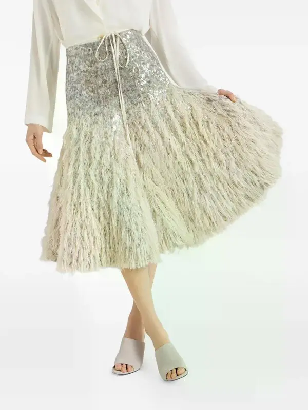 Brunello Cucinelli Sequin Embellished Midi Skirt - Neutrals
