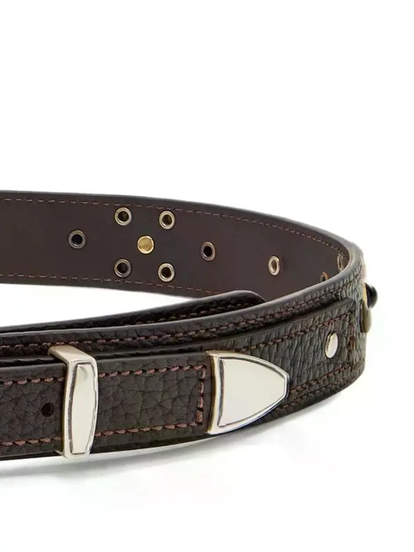 LEMAIRE Western Studs Leather Belt - Brown