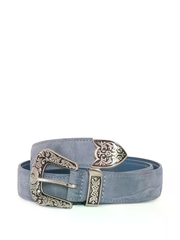 ORTIGNI Floral-engraved Leather Belt - Blue