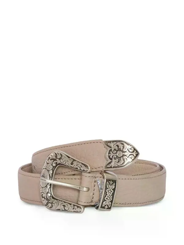 ORTIGNI Engraved Buckle Leather Belt - Neutrals