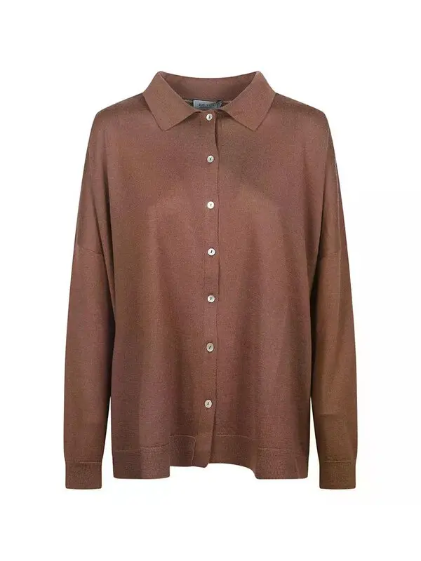BEYOU Buttoned Collar Cardigan - Brown