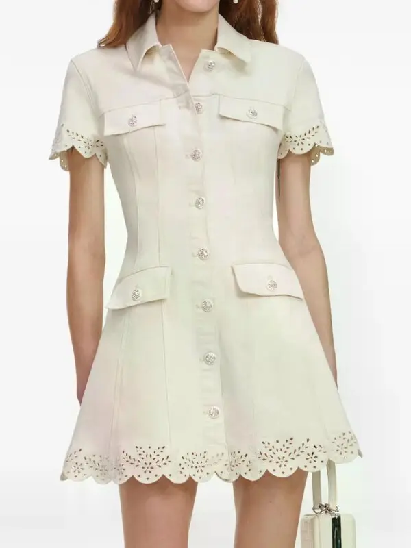 SELF-PORTRAIT Eyelet Collared Mini Dress - Neutrals