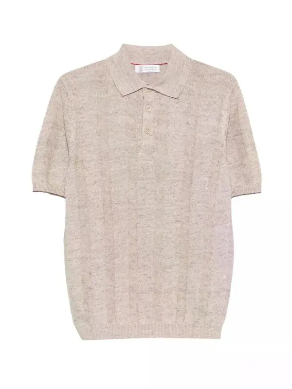 Brunello Cucinelli Ribbed Button Polo Shirt - Neutrals