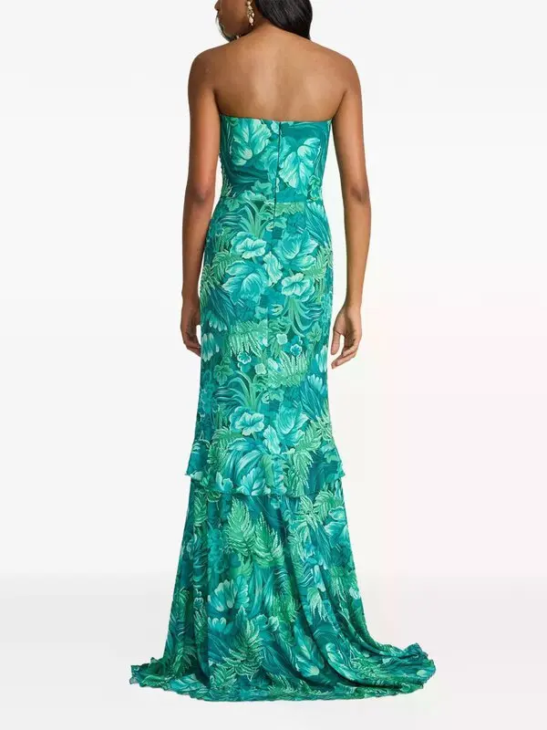Tadashi Shoji Ruffled Floral Strapless Dress - Green