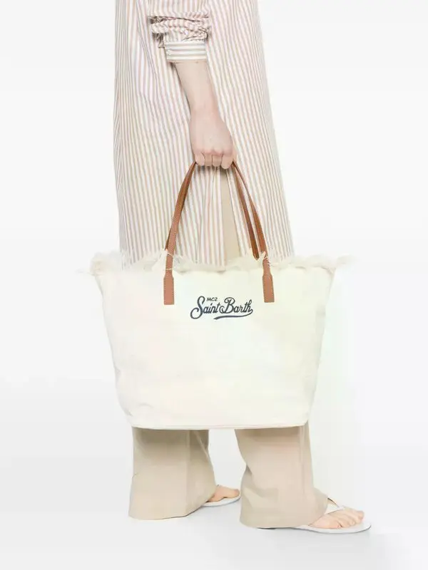 MC2 SAINT BARTH Embroidered Tote Bag With Fringe - Neutrals